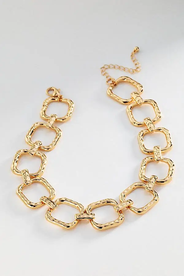 Anthropologie Textured Metal Link Necklace - Gold