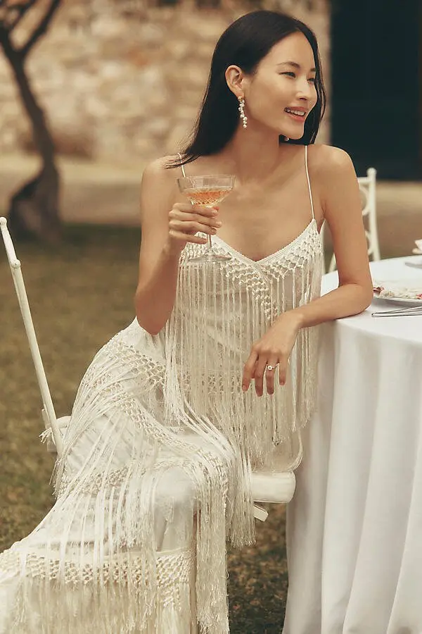 LoveShackFancy Delphi Fringe Lace Gown - Ivory