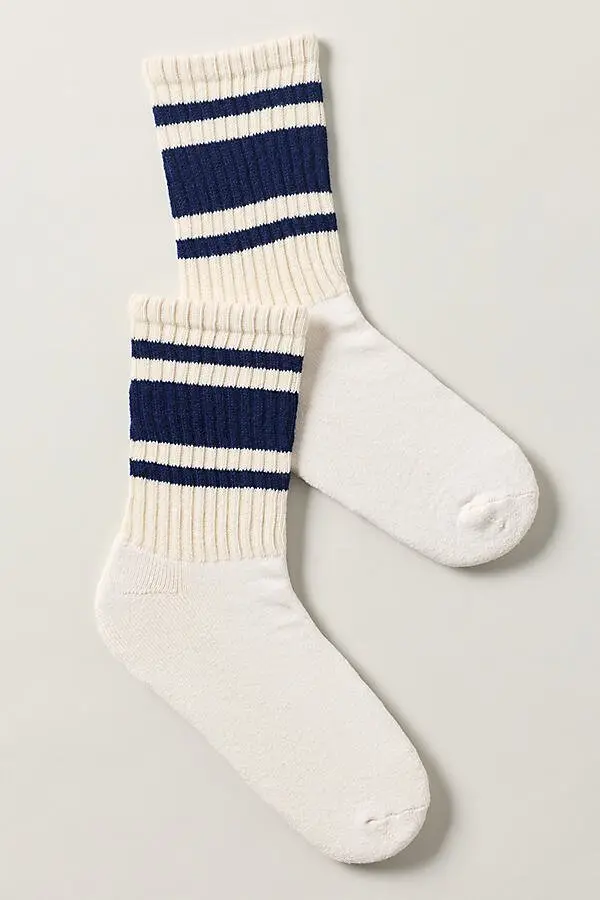 AMERICAN TRENCH Striped Crew Socks - Navy