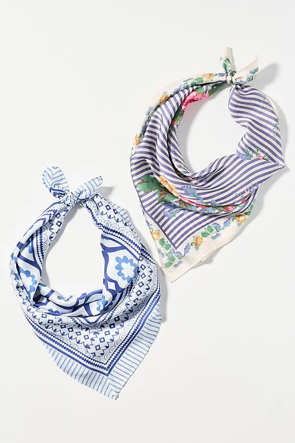 Anthropologie Fleur Hair Scarves, Set Of 2 - Blue