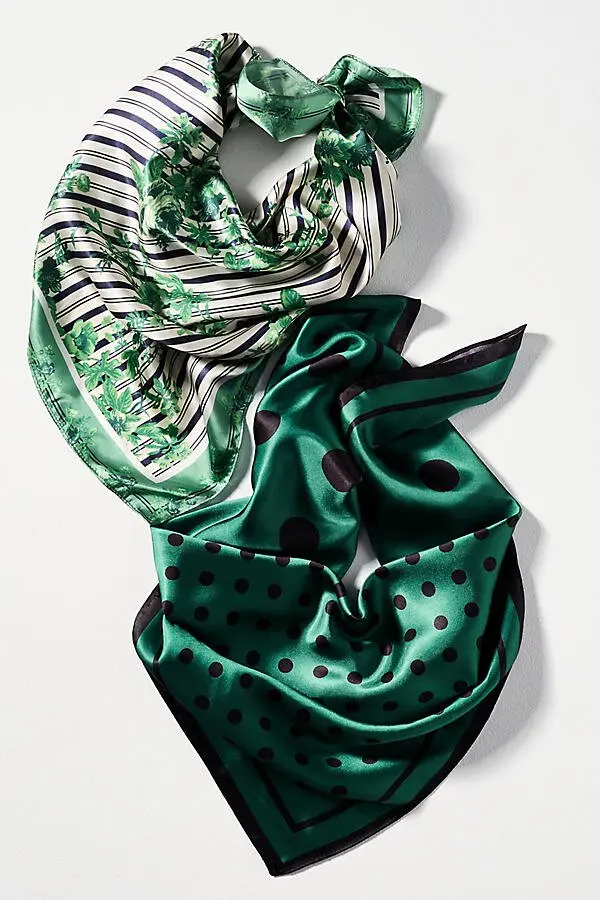 Anthropologie Fleur Hair Scarves, Set Of 2 - Green
