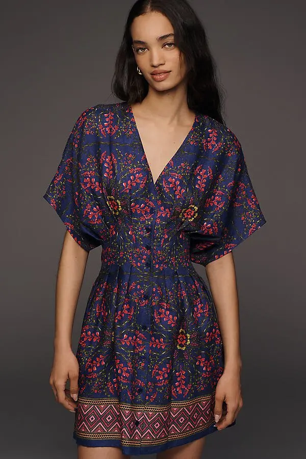 EXQUISE Tobie Linen Mini Shirt Dress - Navy
