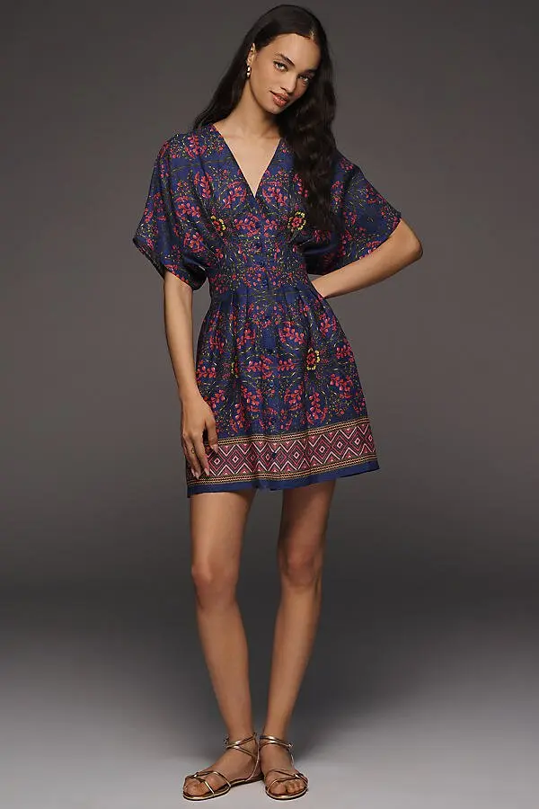 EXQUISE Tobie Linen Mini Shirt Dress - Navy