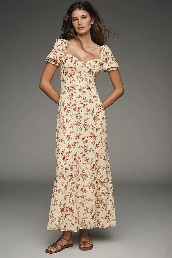 REFORMATION Gloria Puff-sleeve Floral Print Midi Dress