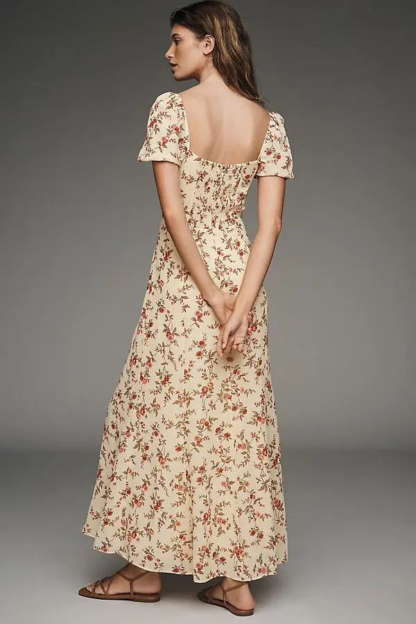 REFORMATION Gloria Puff-sleeve Floral Print Midi Dress