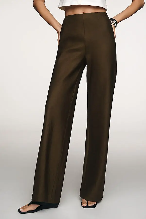 REFORMATION Gale 100% Linen Wide Leg Pants - Olive