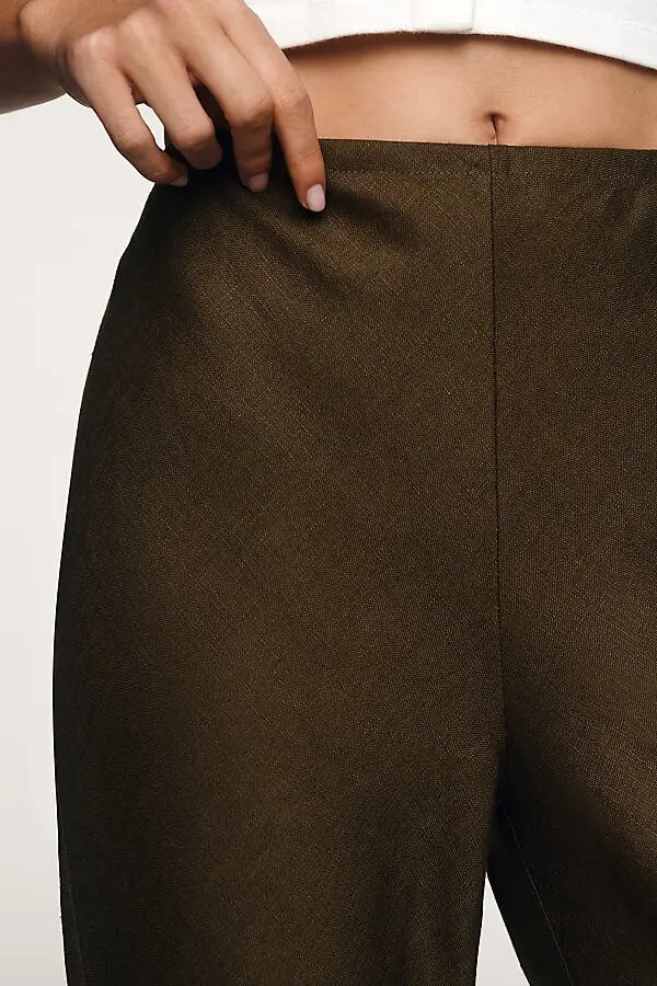 REFORMATION Gale 100% Linen Wide Leg Pants - Olive