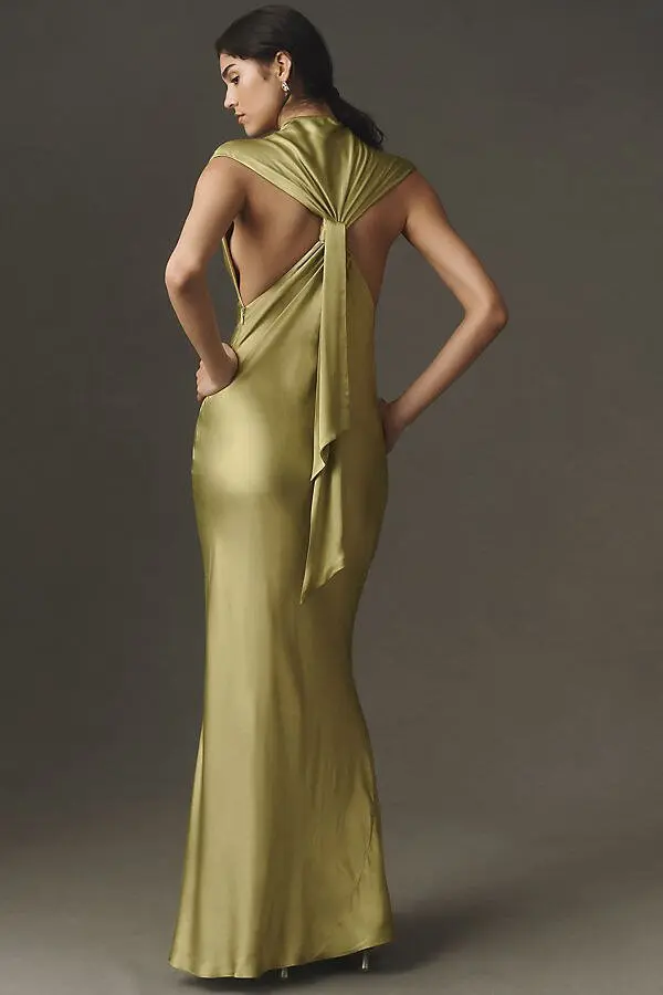 Bhldn Satin Knot Column Maxi Dress - Green