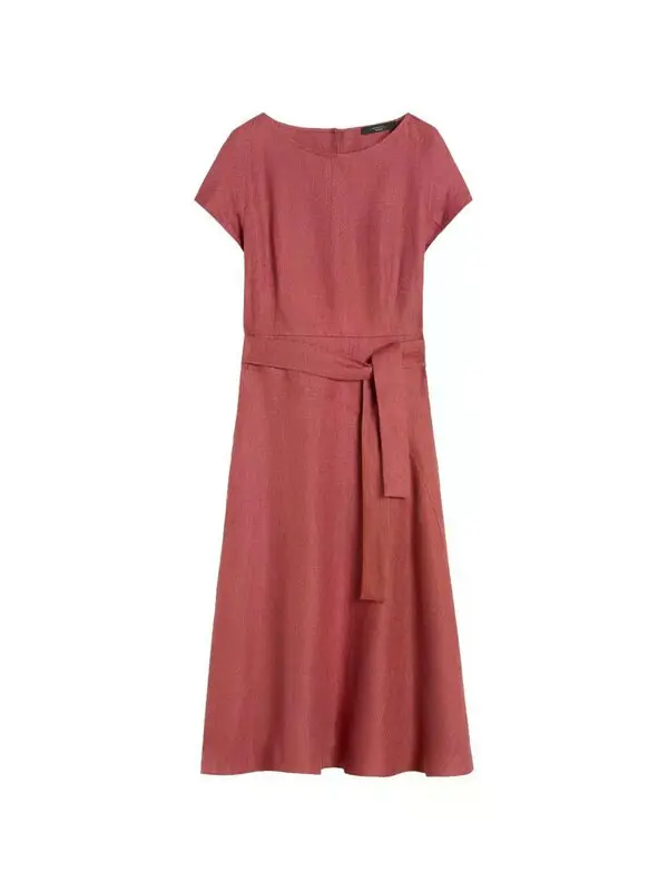 Max Mara Belted Linen Midi Dress - Red