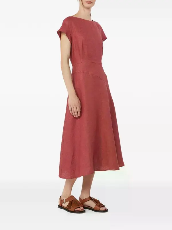 Max Mara Belted Linen Midi Dress - Red