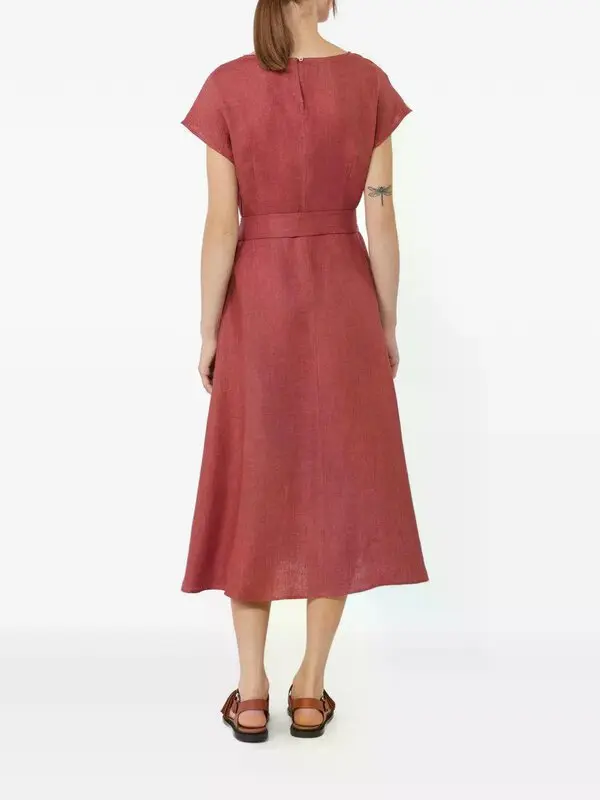 Max Mara Belted Linen Midi Dress - Red