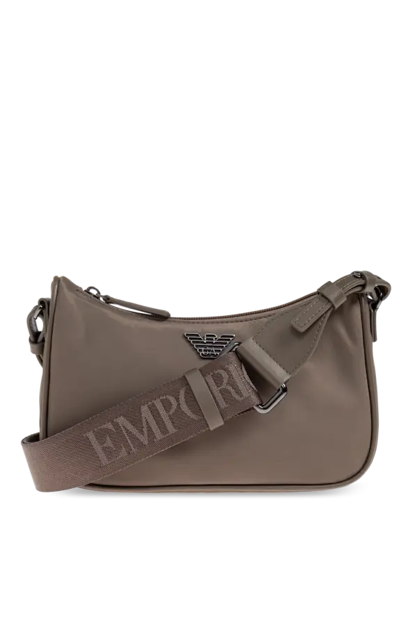 Emporio Armani Shoulder Bag With Branded Shoulder Strap And Metal Emblem - Brown