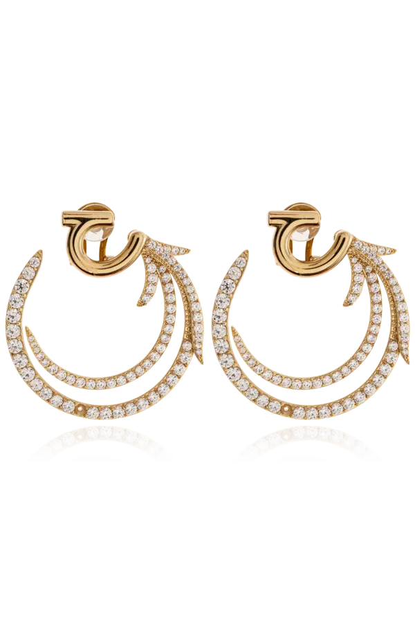 FERRAGAMO Round Clip-on Earrings With Crystals - Gold