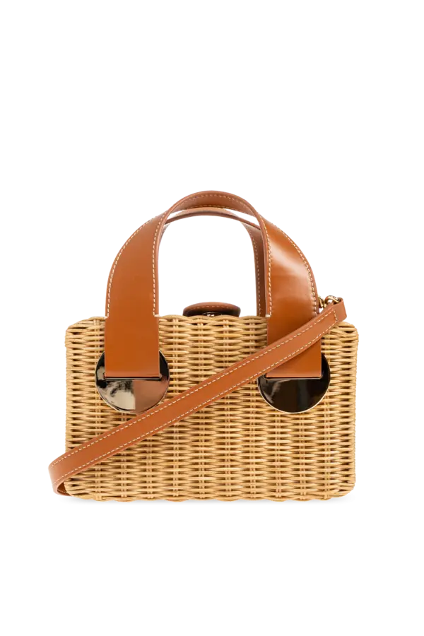 Rodo Handbag With Woven Raffia And Leather Handles - Brown