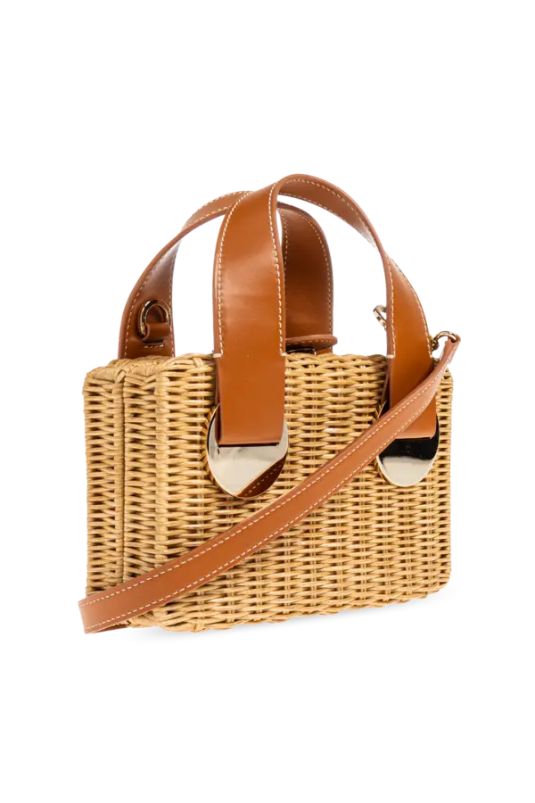 Rodo Handbag With Woven Raffia And Leather Handles - Brown