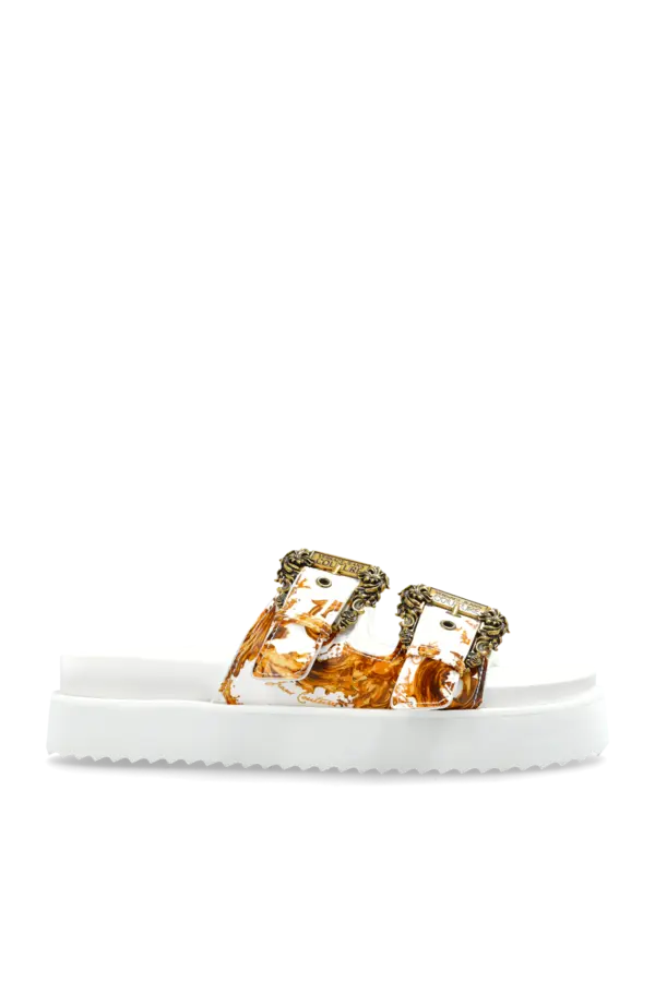 Versace Platform Slides With Baroque Buckle Detail - White