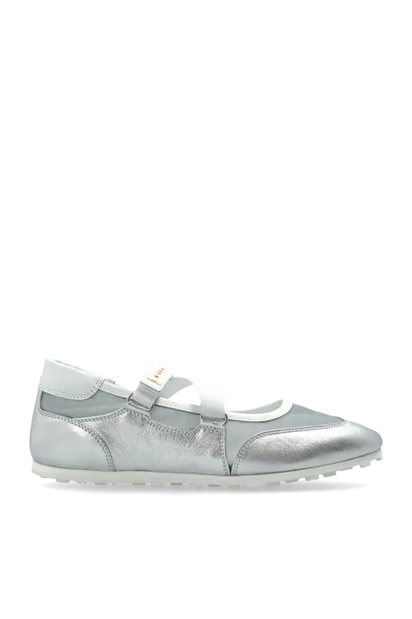 Marni Ballet Flats With Logo Patch - Silver