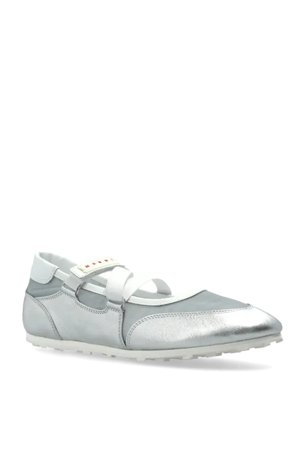 Marni Ballet Flats With Logo Patch - Silver