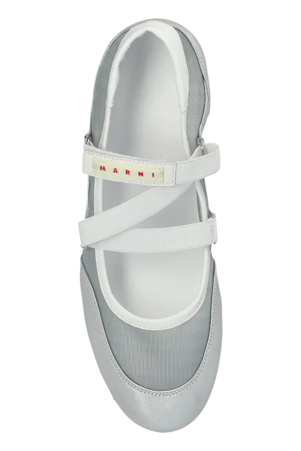 Marni Ballet Flats With Logo Patch - Silver