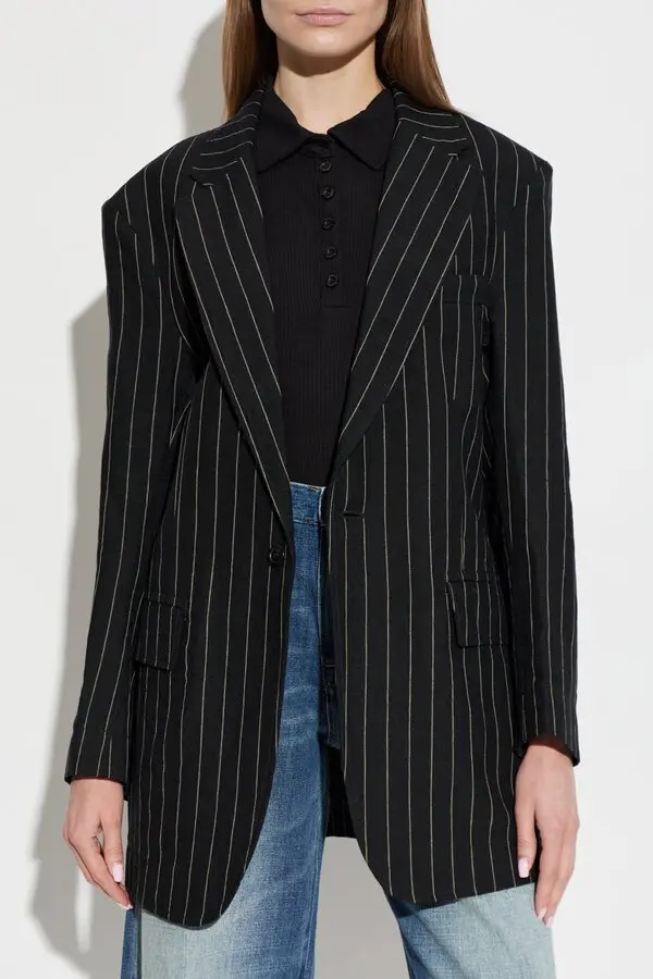 R13 Pinstripe Linen And Wool Blazer - Black