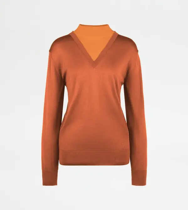 TOD'S Silk Knit Mock Turtleneck Pullover - Orange
