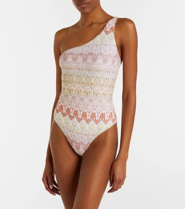 Missoni Zigzag One-shoulder Lame Swimsuit