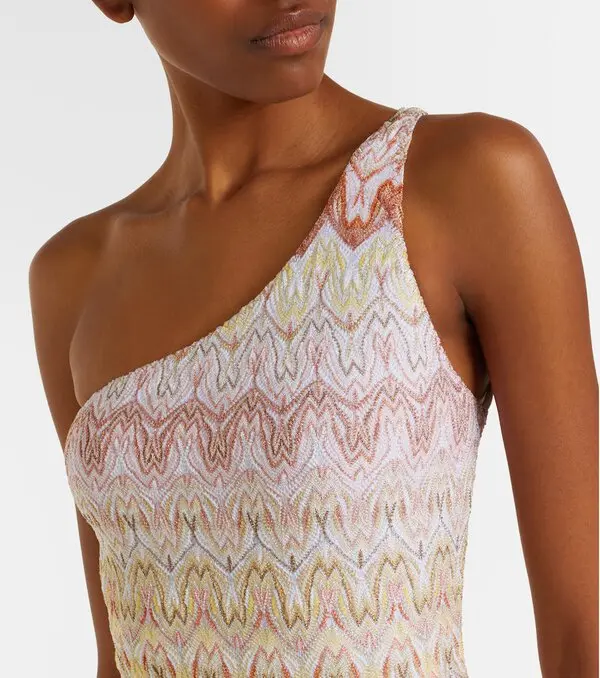 Missoni Zigzag One-shoulder Lame Swimsuit