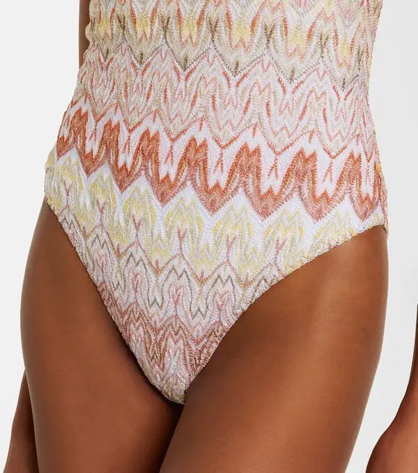 Missoni Zigzag One-shoulder Lame Swimsuit