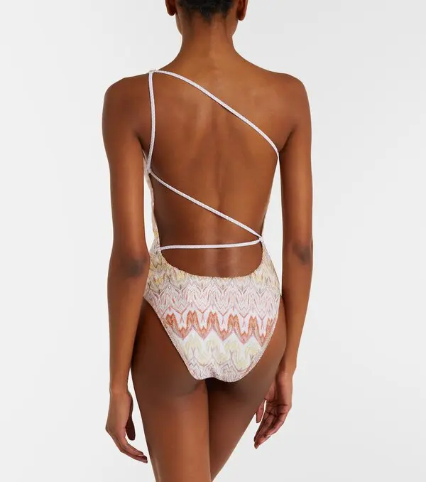 Missoni Zigzag One-shoulder Lame Swimsuit