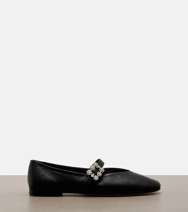 ROGER VIVIER Embellished Leather Ballerina Flats - Black