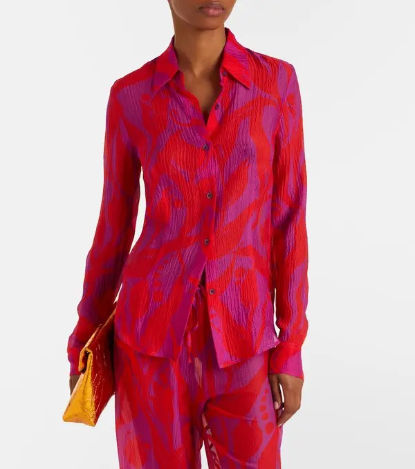 Dries Van Noten Cloudy Printed Silk Shirt - Red