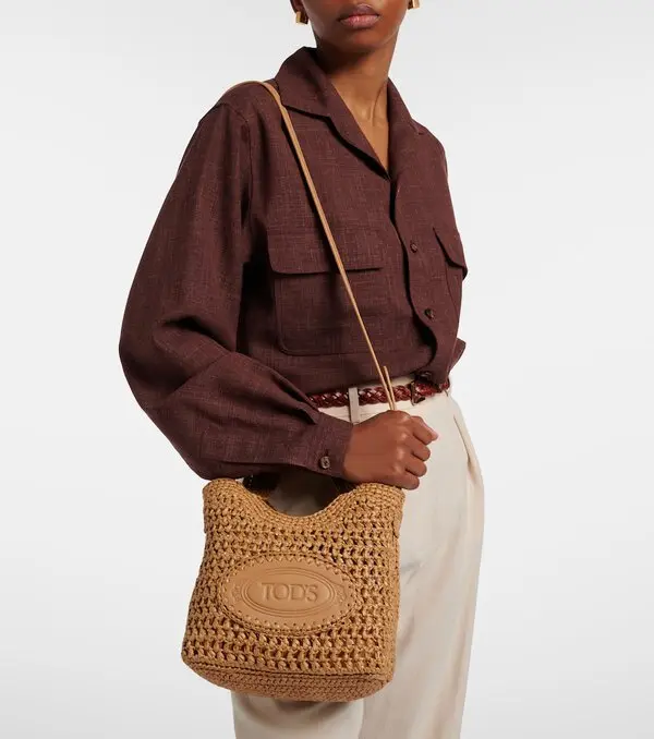 TOD'S Logo Raffia Top-handle Bag