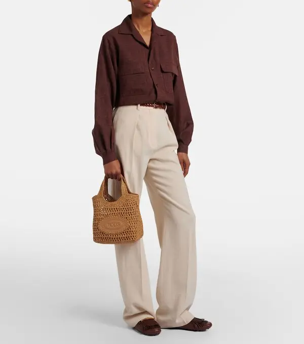 TOD'S Logo Raffia Top-handle Bag