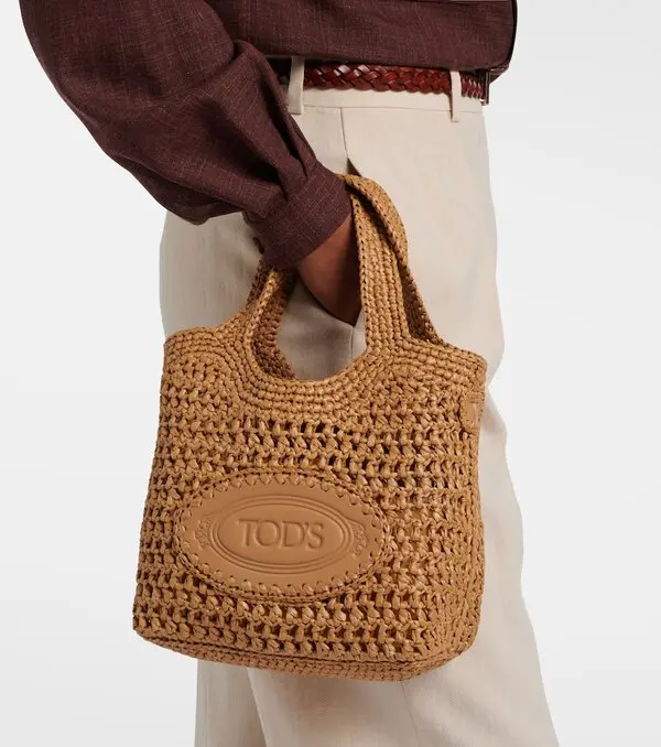 TOD'S Logo Raffia Top-handle Bag