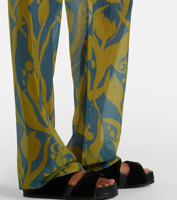 Dries Van Noten Pachas Printed Silk Straight Pants - Green