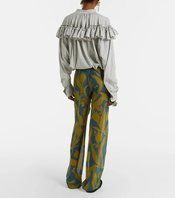 Dries Van Noten Pachas Printed Silk Straight Pants - Green