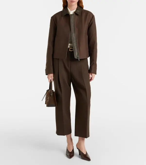 Vince Cropped Leather-trimmed Twill Jacket