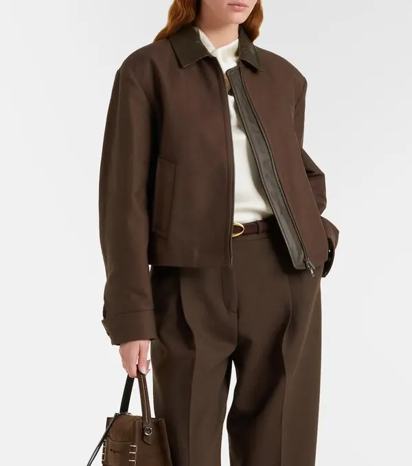 Vince Cropped Leather-trimmed Twill Jacket