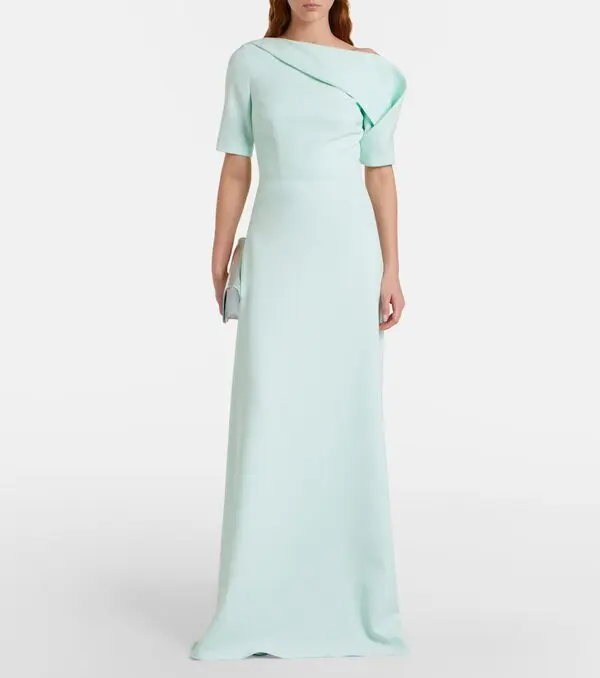 Safiyaa Stephanie Draped Crepe Gown - Turquoise