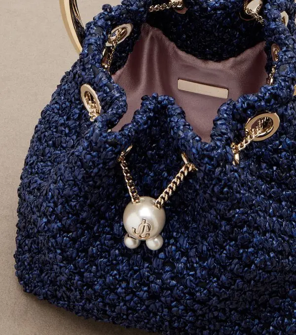 JIMMY CHOO Bon Bon Small Raffia-effect Bucket Bag