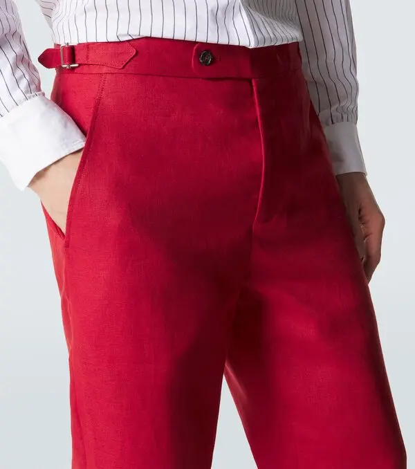 BODE Linen Straight Trousers - Red