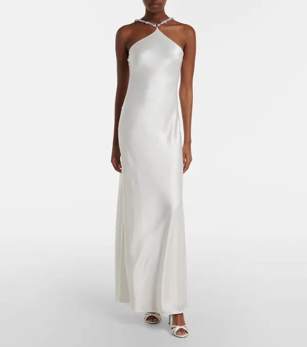 Staud Cadence Beaded Satin Gown
