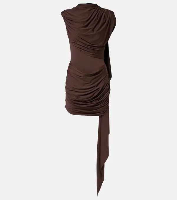DE LA VALI Draped Caped Jersey Mini Dress
