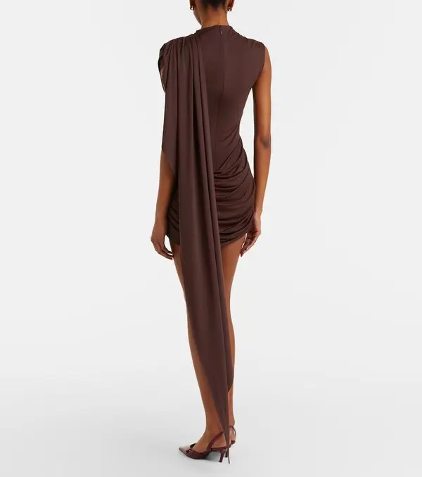 DE LA VALI Draped Caped Jersey Mini Dress