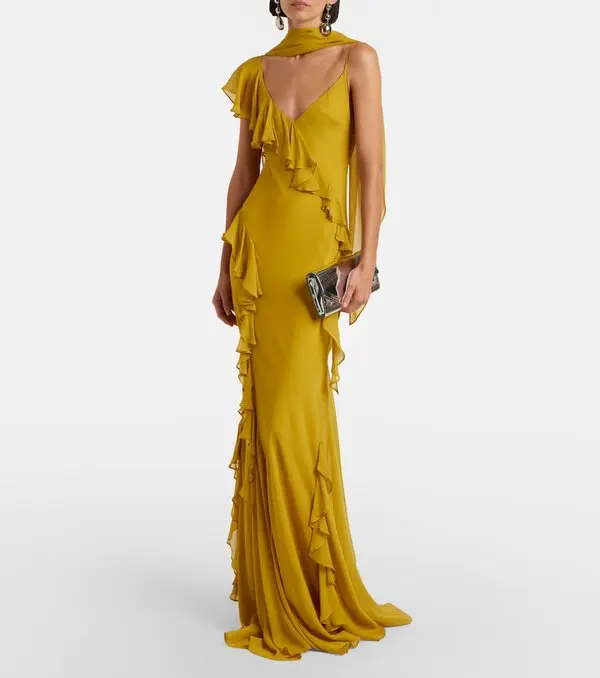 DE LA VALI Mayara Ruffled Georgette Gown