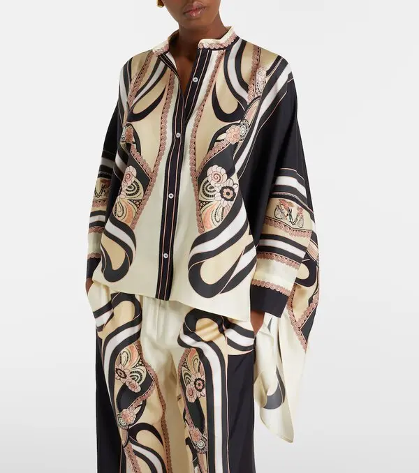 La DoubleJ Printed Silk Twill Shirt - Beige