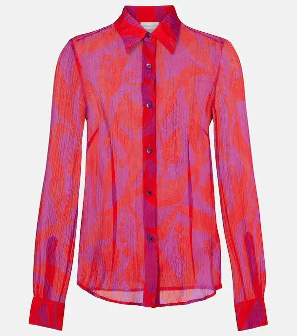 Dries Van Noten Printed Silk Shirt - Red
