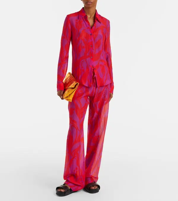 Dries Van Noten Printed Silk Shirt - Red