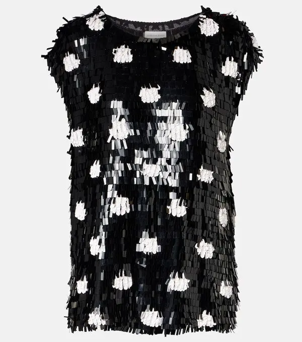 Dries Van Noten Cuzco Sequin Embellished Silk Top - Black