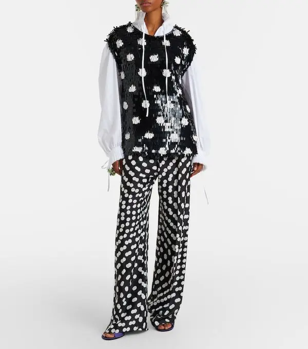 Dries Van Noten Sequined Silk Top - Black